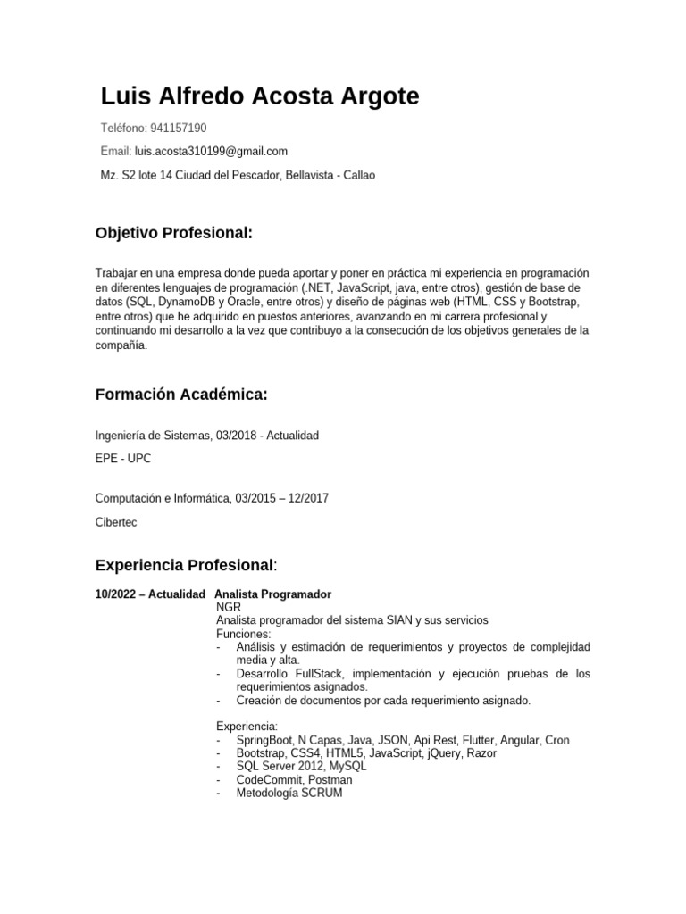 CV-Luis Acosta 2 | PDF | .NET Framework | Php