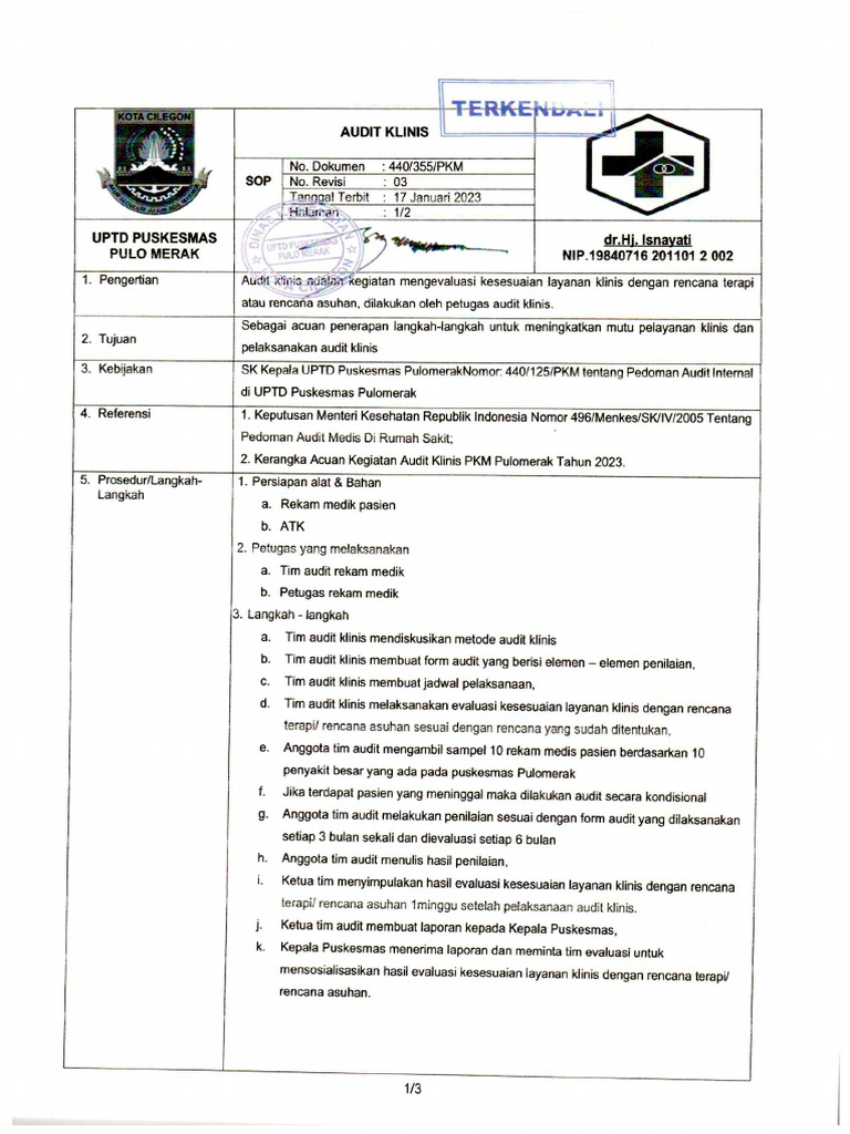 SOP Audit Klinis | PDF