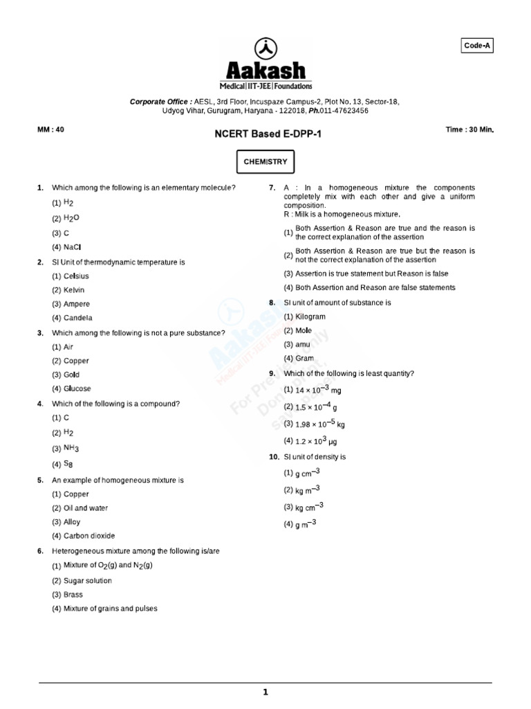 Xi Chem DPP 01 Chapter 01 1 | PDF