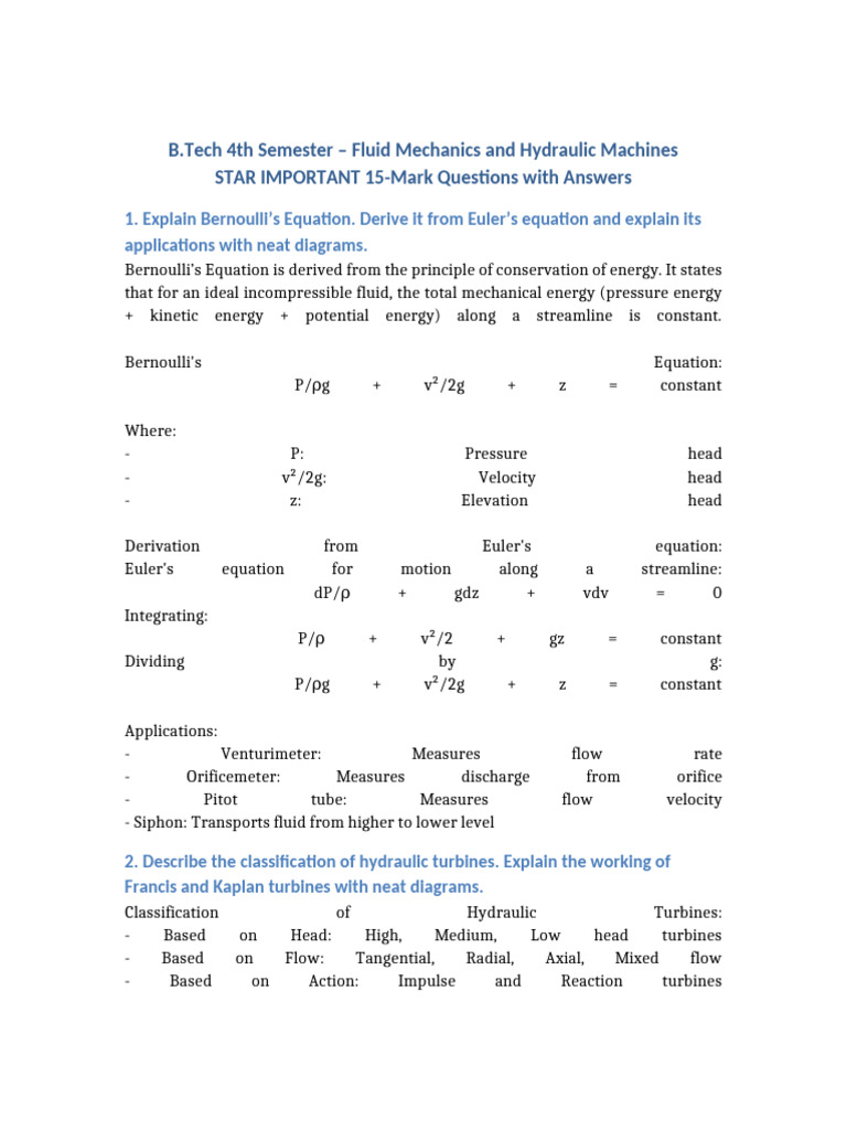 Fluid Mechanics Important Questions | PDF | Boundary Layer | Turbine