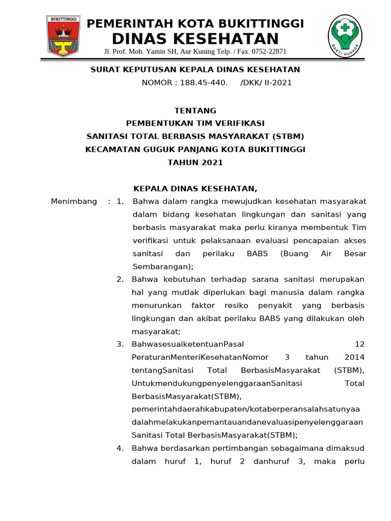 Pembentukan Tim Verifikasi STBM 2021 | PDF