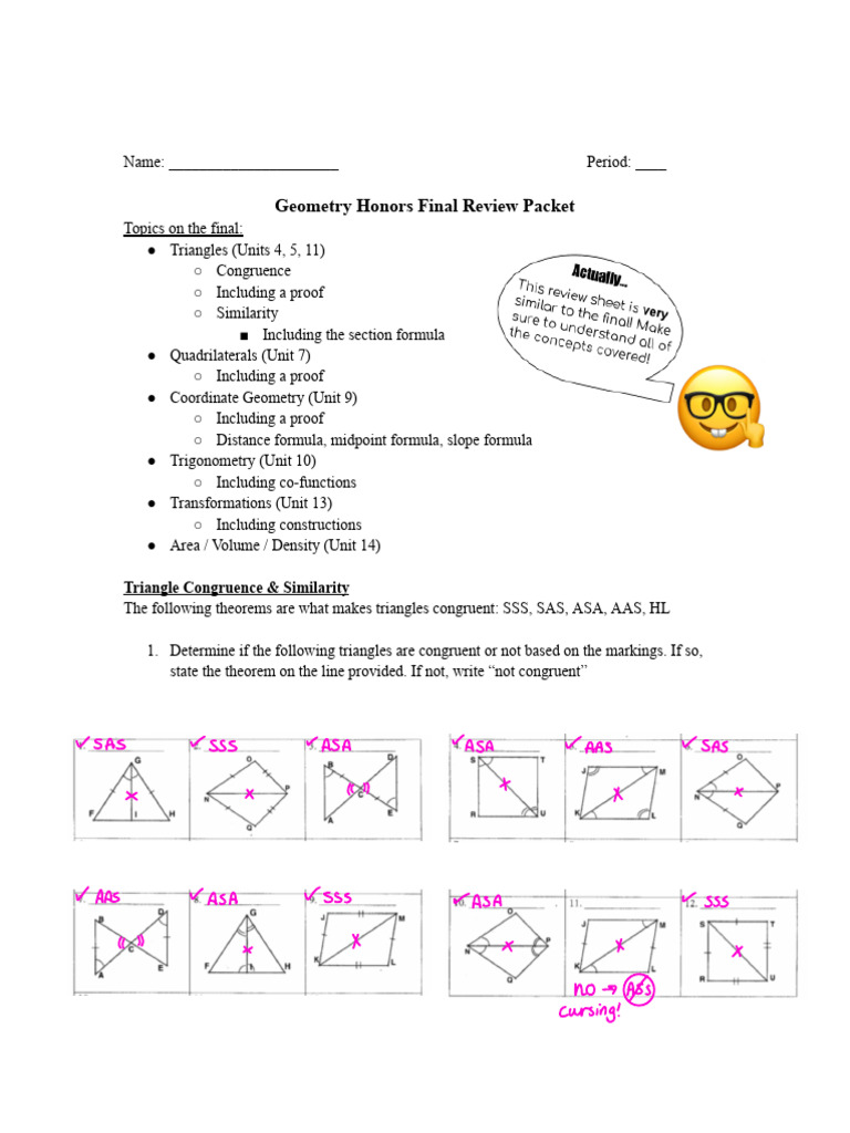 Geometry Honors Final Review Guide | PDF | Geometric Shapes | Triangle ...