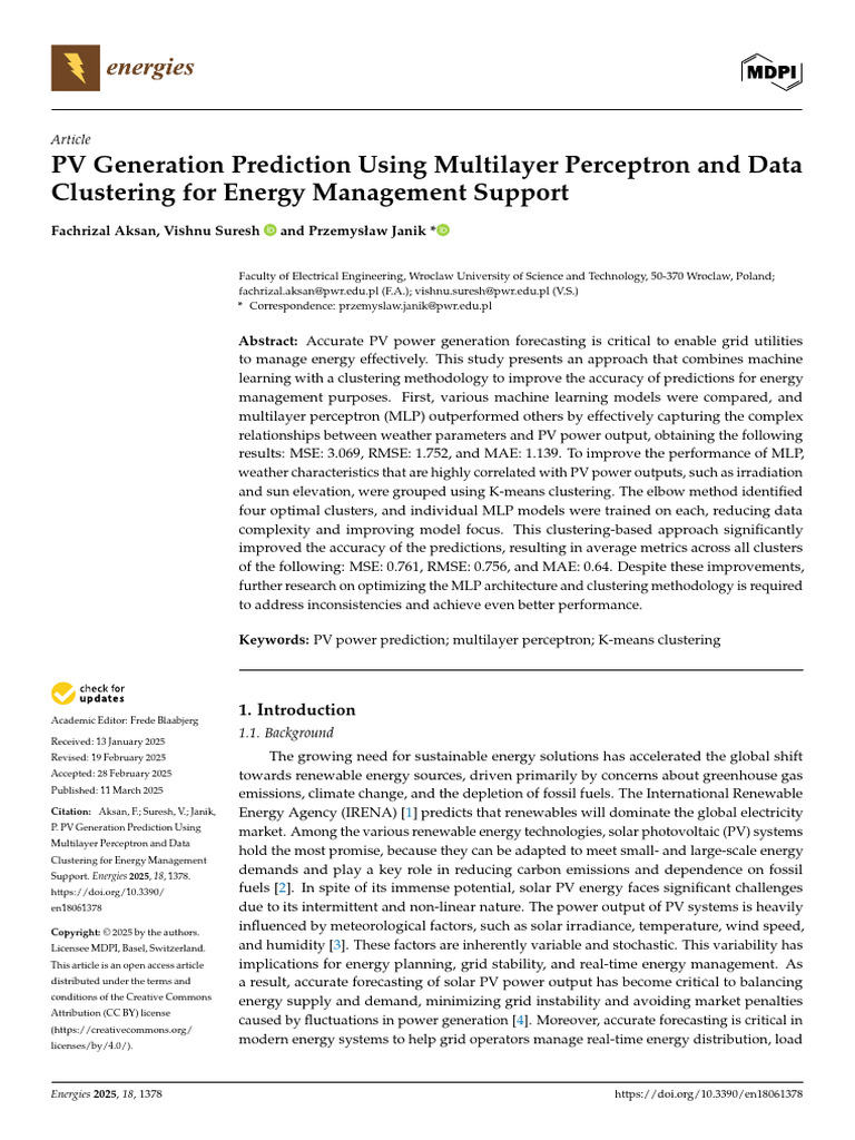 PV_Generation_Prediction_Using_Multilayer_Perceptr | PDF | Machine Learning | Cluster Analysis