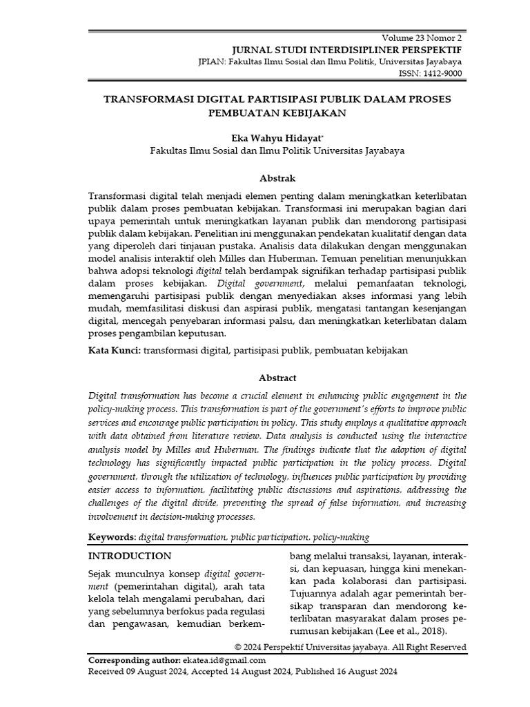 Transformasi Digital Partisipasi Publik Dalam Proses Pembuatan Kebijakan | PDF