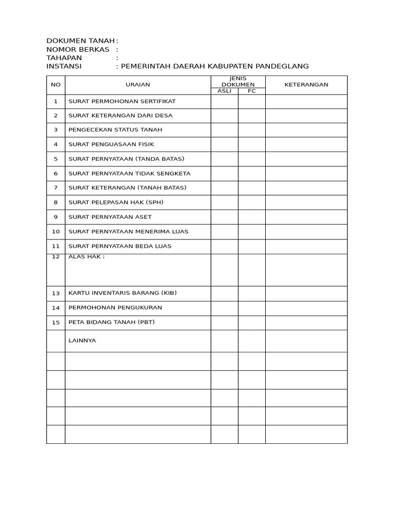 Daftar Kelengkapan Berkas | PDF