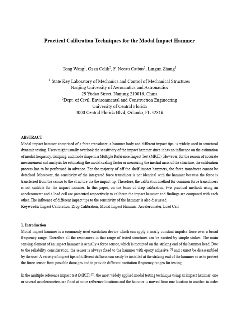 Practical Calibration Techniques For The Modal Impact Hammer | PDF | Accelerometer | Calibration