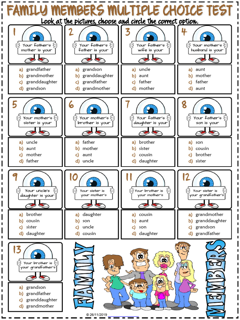 Family Members Multiple Choice Test | PDF
