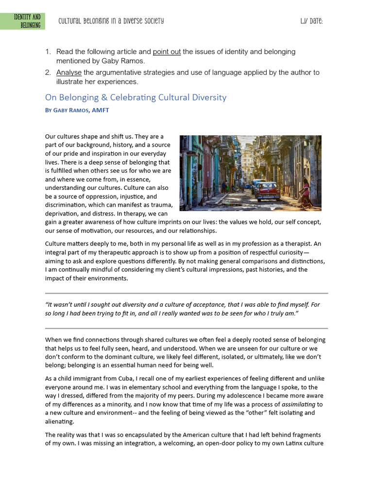 AB Cultural Belonging | PDF | Identity (Social Science) | Psychotherapy