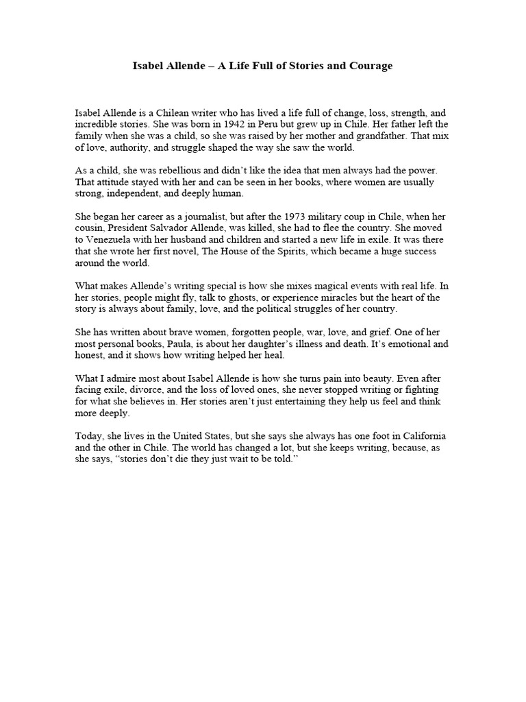 Isabel Allende A Life Full of Stories and Courage | PDF