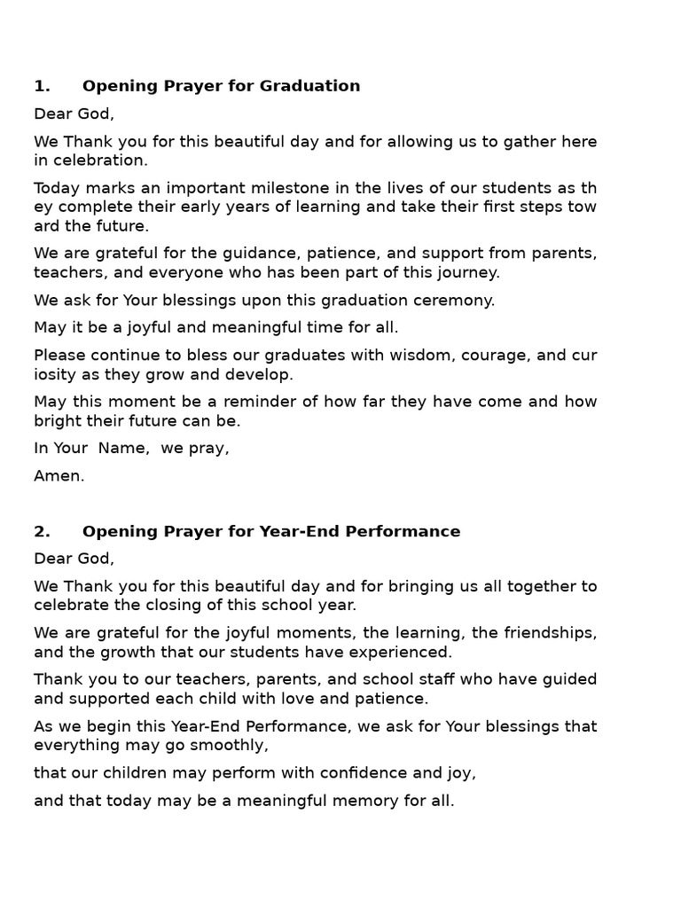 Graduation and Performance Prayers | PDF