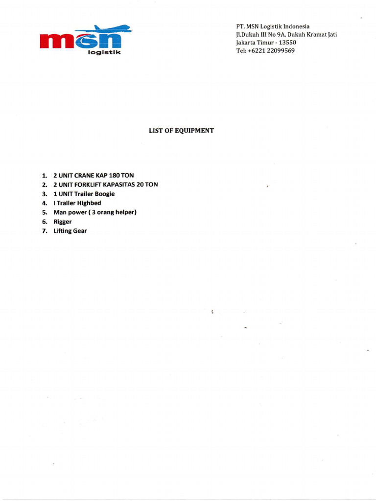 List of Equipment | PDF