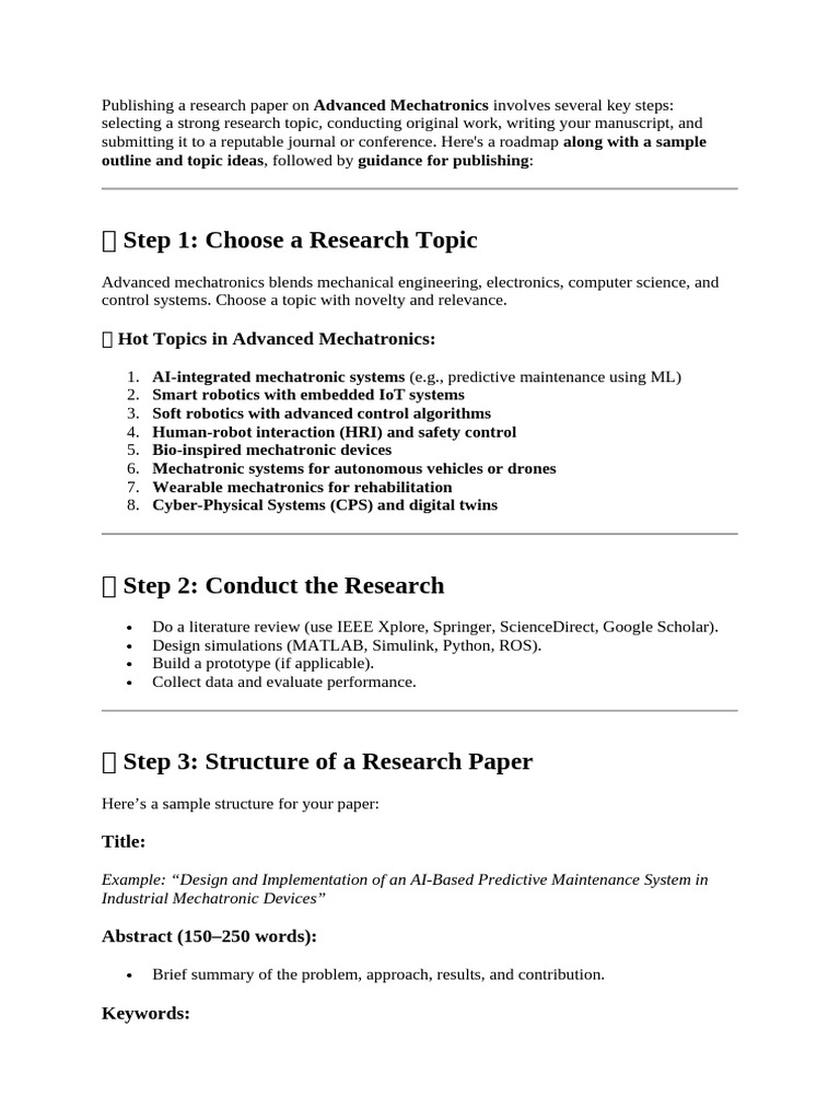 Steps For Research in Adv Mechatronics | PDF | Mechatronics | Robotics