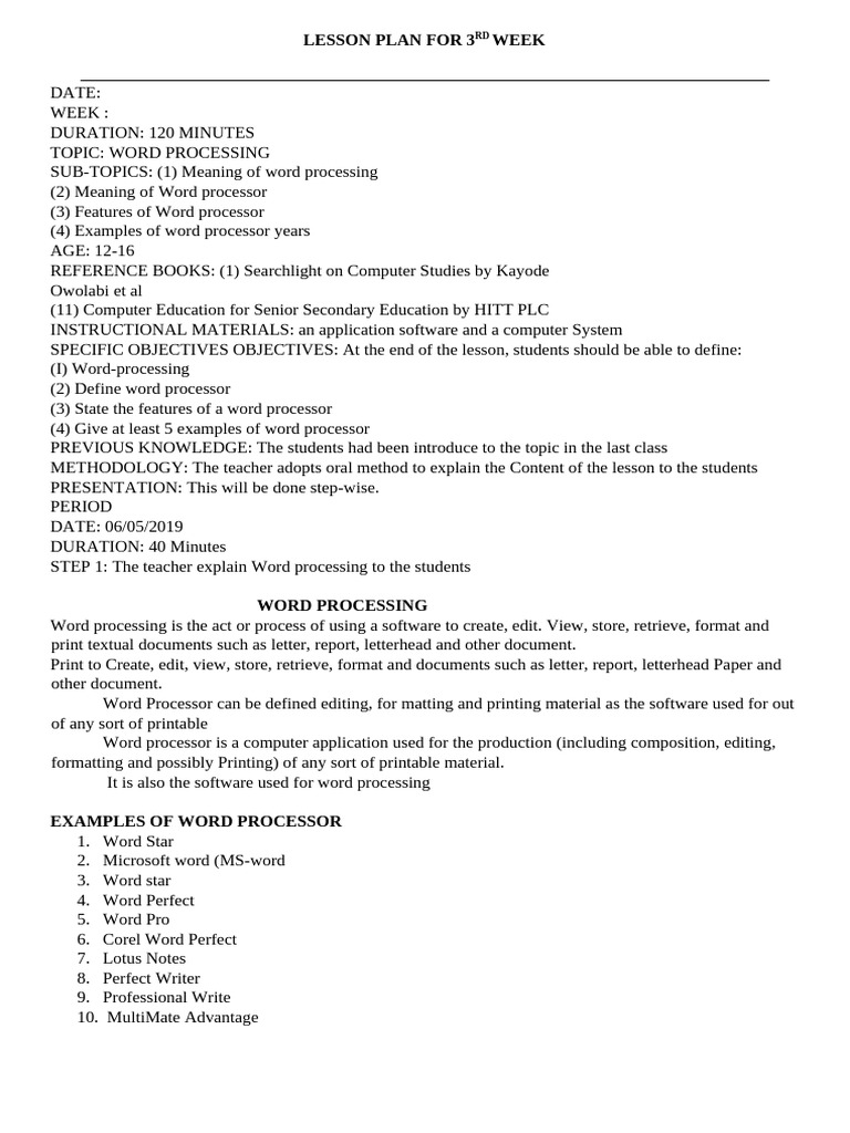 Word Processing Lesson Plan for Teens | PDF | Microsoft Word | Word ...
