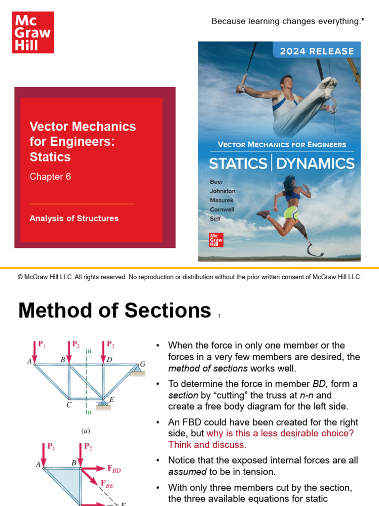 Statics Lecture 13 - Chapter 6 Method of Sections | PDF | Truss | Force