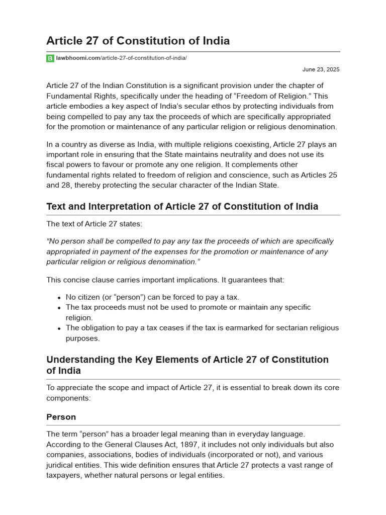 Understanding Article 27 of India | PDF | Taxes | Sect