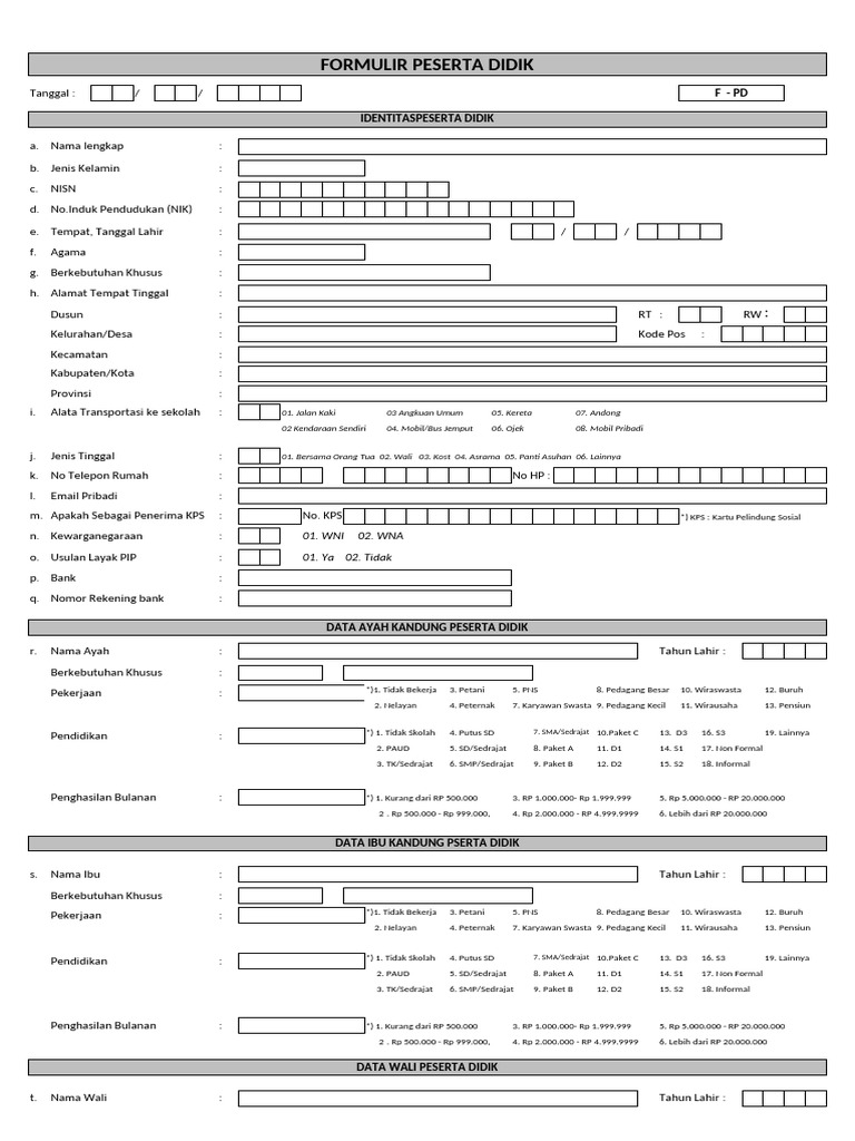 Formulir Peserta Didik | PDF