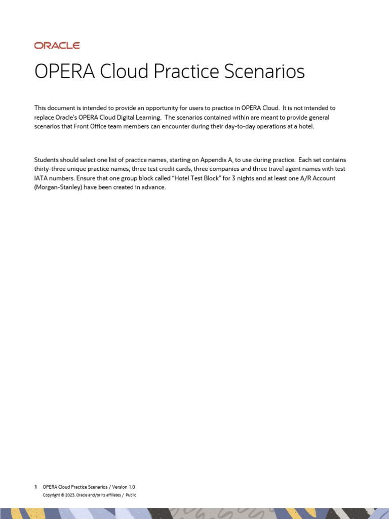 OPERA Cloud Training Scenarios Guide | PDF