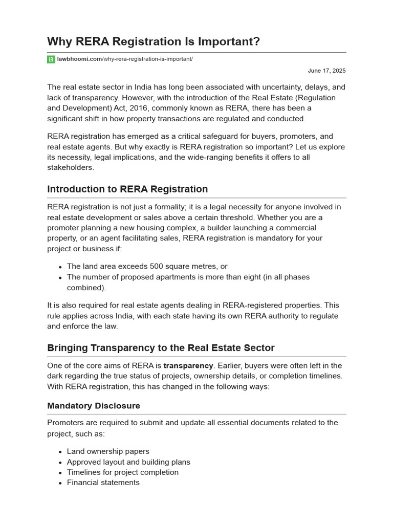 Why RERA Registration Is Important | PDF | Regulatory Compliance | Justice