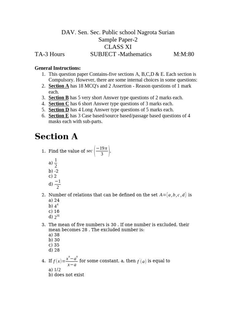 11 Class Sample Paper Set 2 | PDF | Complex Number | Inequality (Mathematics)