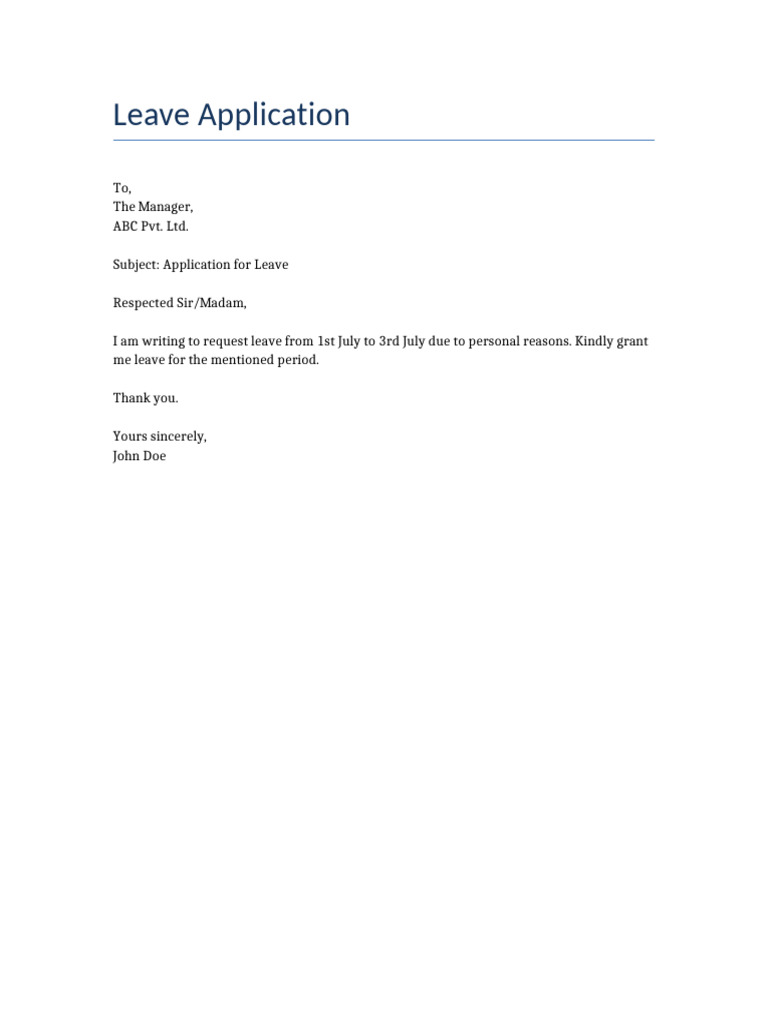 Leave Application Sample | PDF