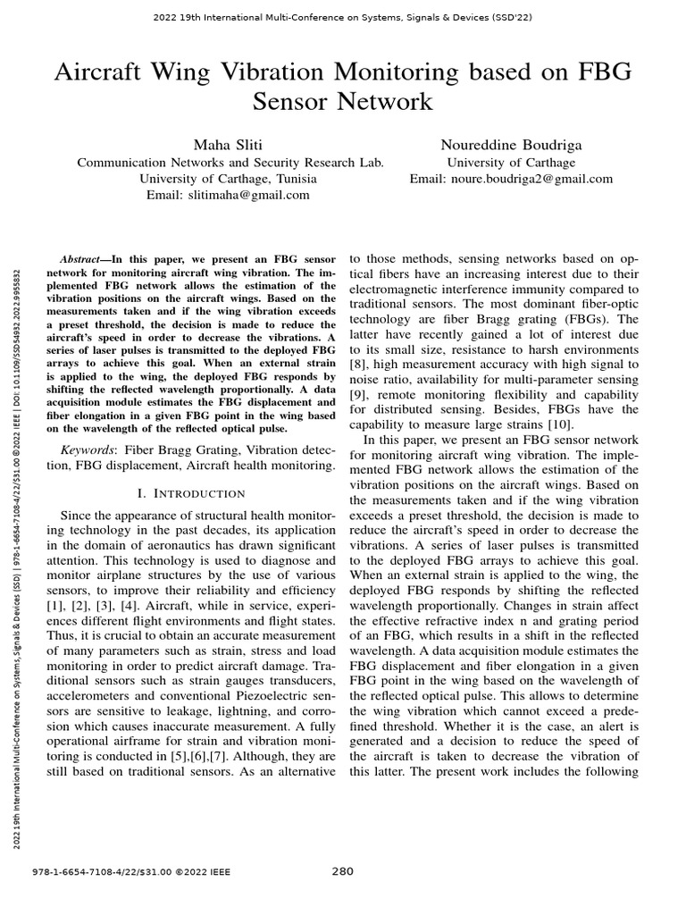 Aircraft Wing Vibration Monitoring Based On FBG Sensor Network | PDF ...