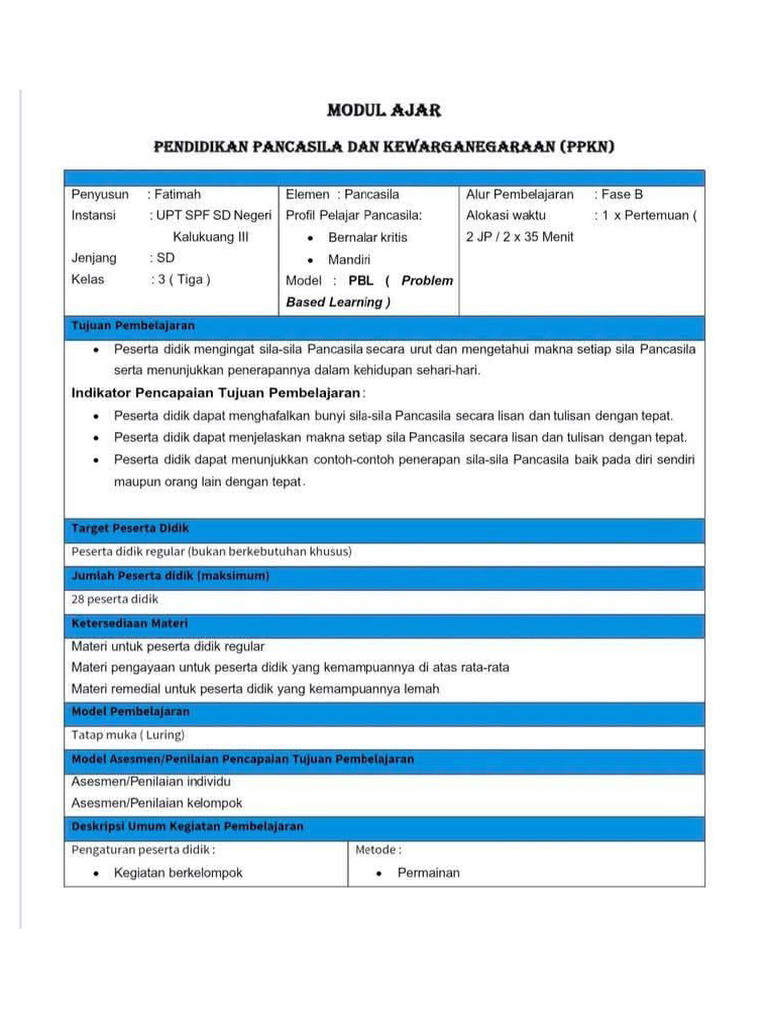 Modul PKN Kelas 3 | PDF