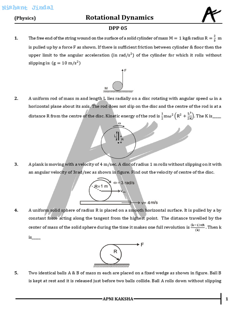 DPP - 05 - Rotational Motion NJ - 247 | PDF | Rotation Around A Fixed Axis | Mechanics