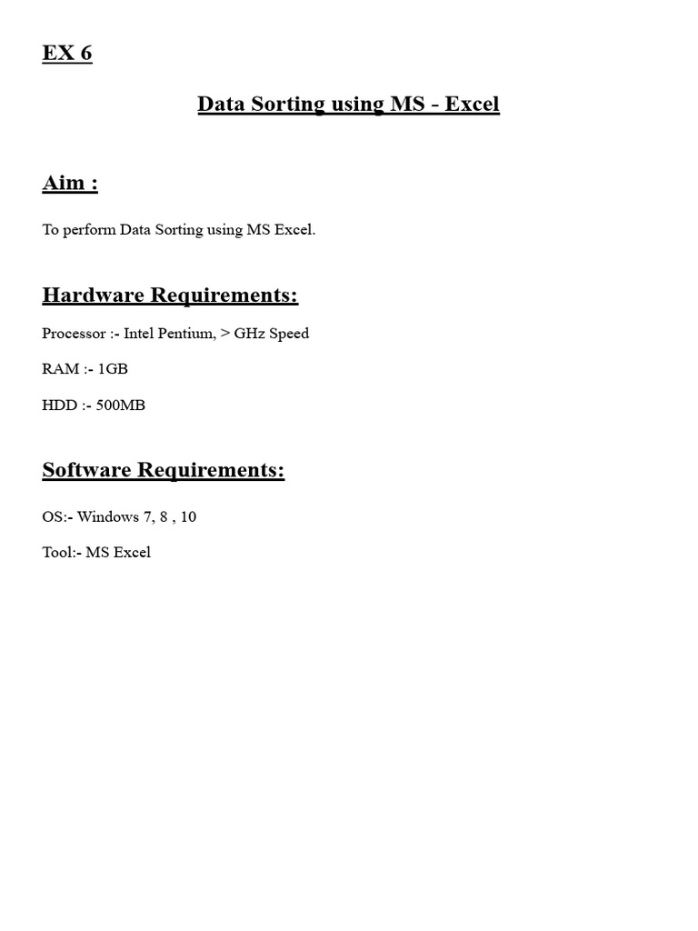 EXP 6 - Data Sorting Using MS - Excel | PDF