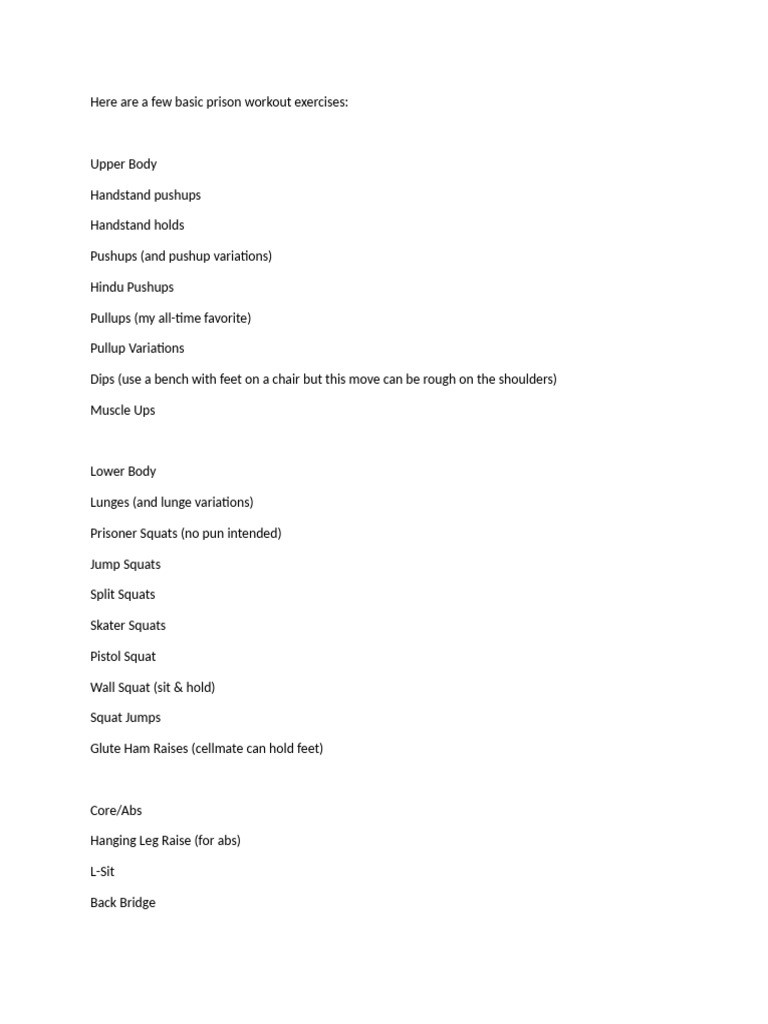Basic Prison Workout | PDF