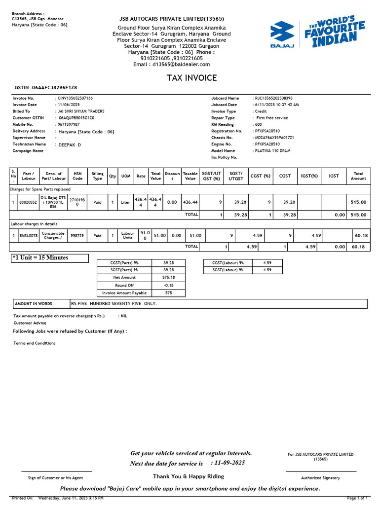 Invoice for Jai Shri Shyam Traders | PDF | Public Finance | Payments