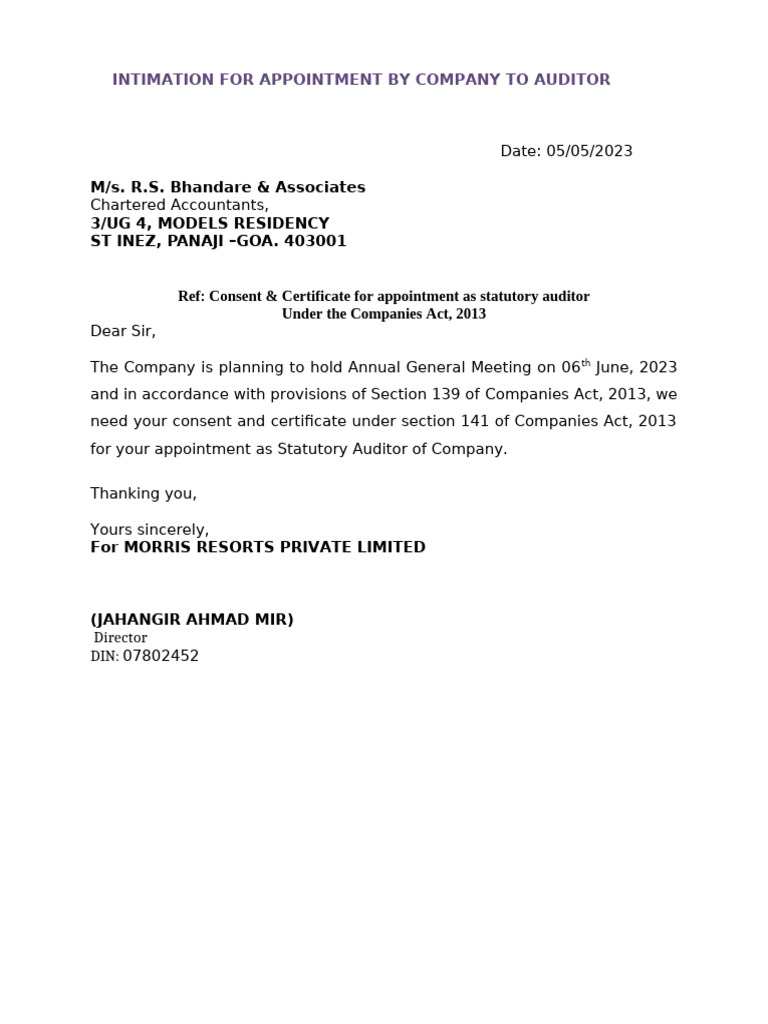 Auditors Appointment | PDF | Government | Legal Documents