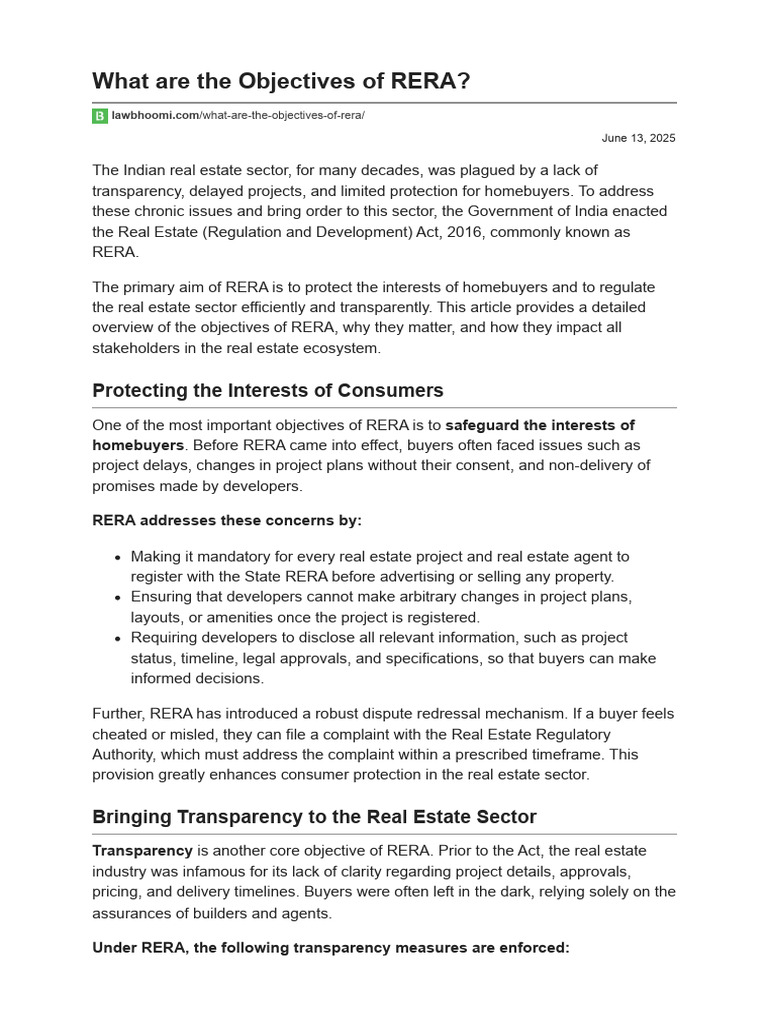 What Are The Objectives of RERA | PDF | Justice | Crime & Violence