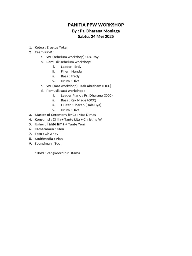 Panitia Kecil PPW Workshop | PDF