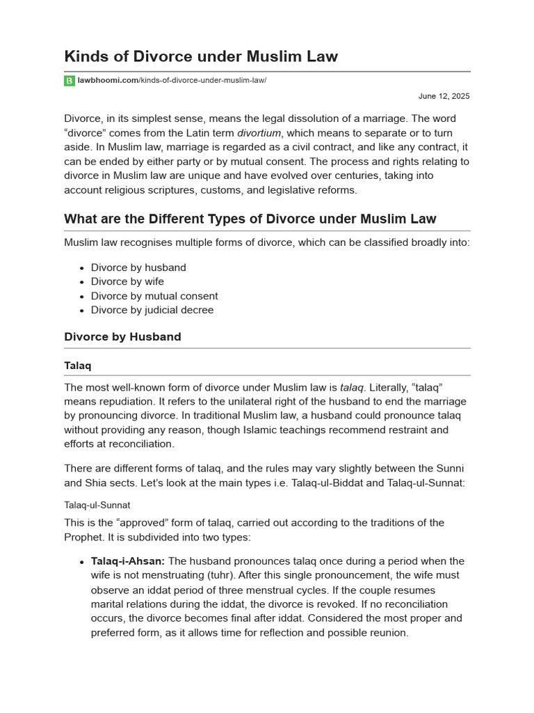 Types of Divorce in Muslim Law | PDF | Divorce | Marriage
