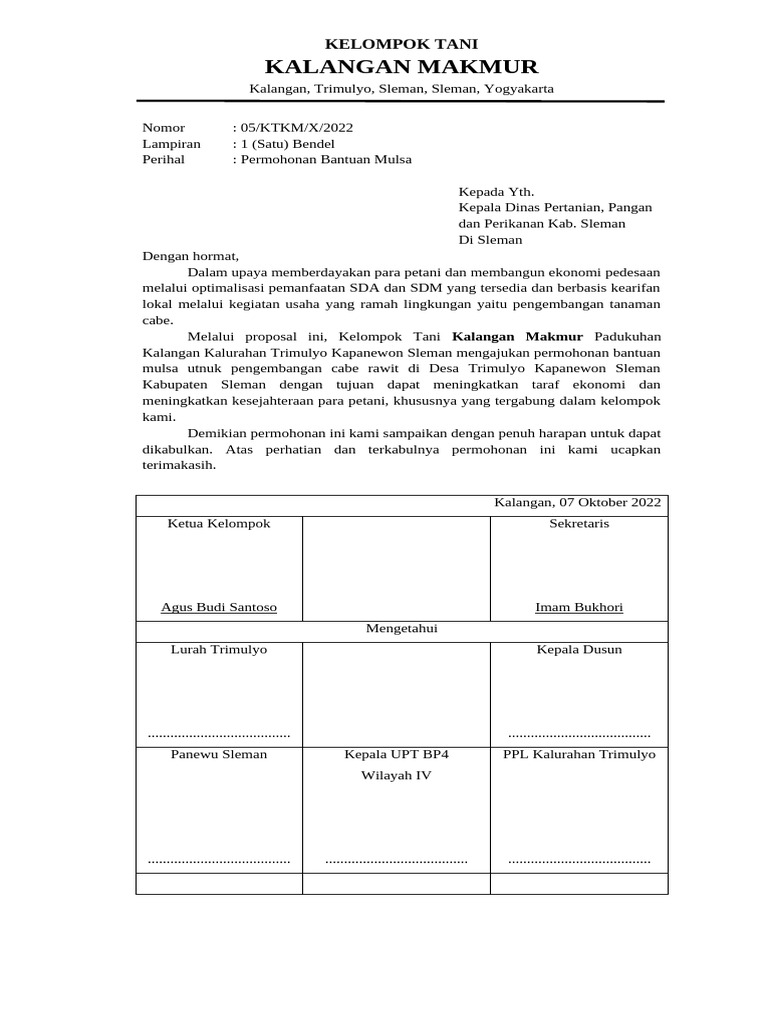 Proposal Bantuan Mulsa Kalangan Makmur OKE | PDF