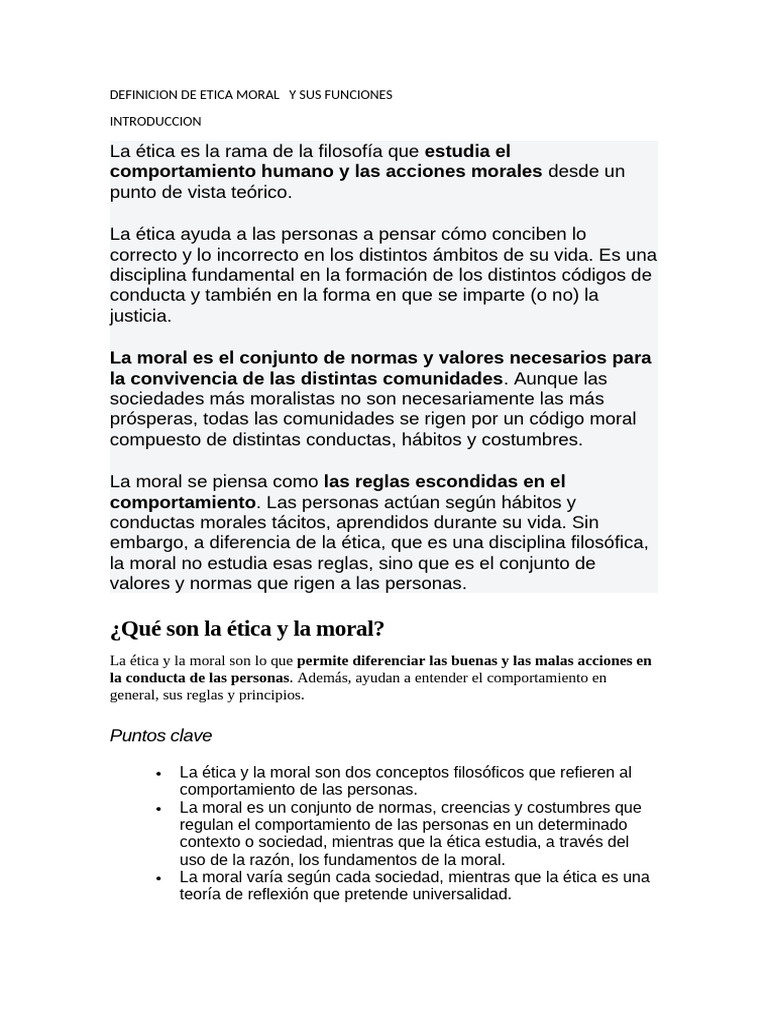 Ética y Moral: Definición y Funciones | PDF | Moralidad | Educación en ...