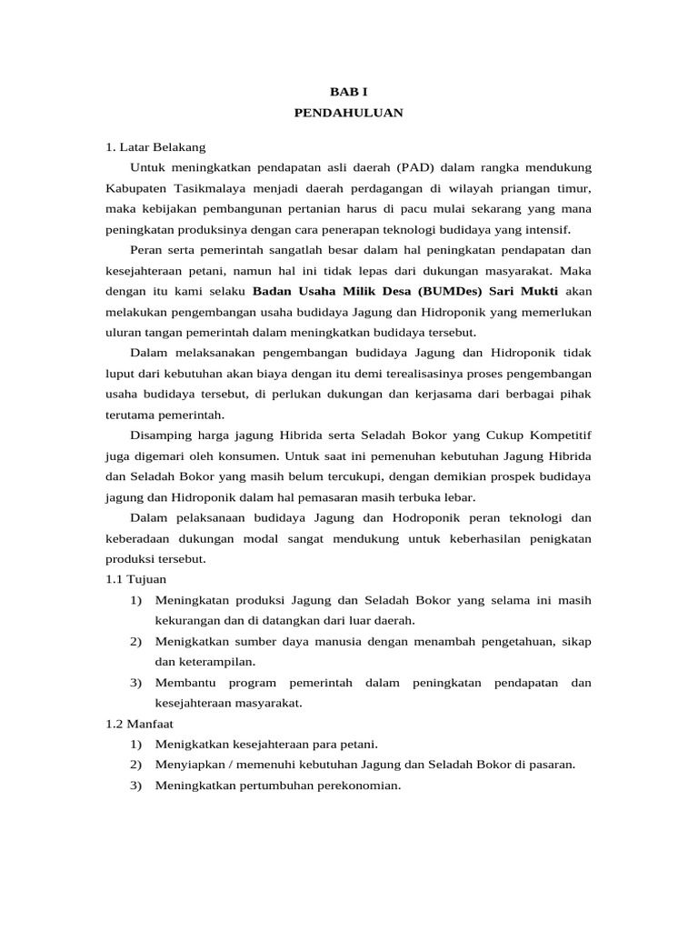 Contoh Proposal BUMDES Ketapang | PDF