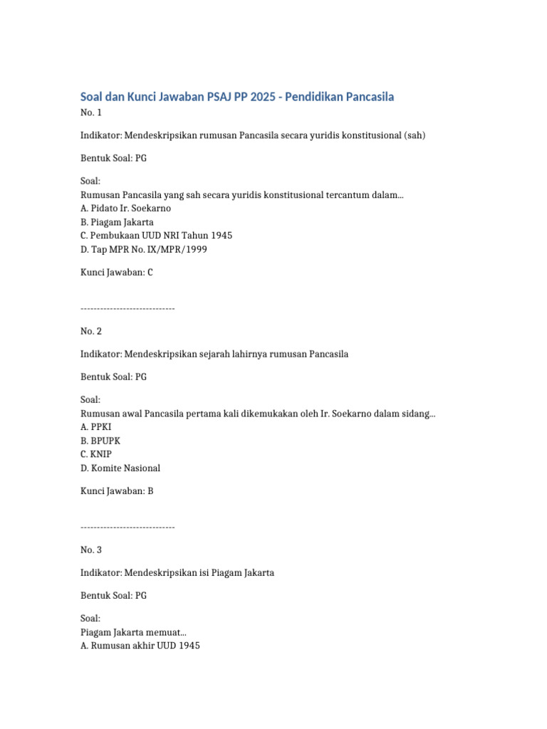 Soal Kunci PSAJ PP 2025 Teks | PDF
