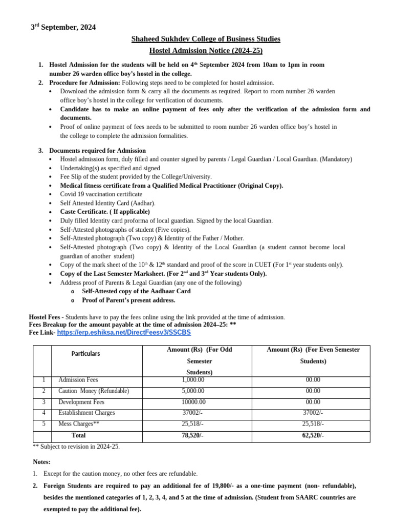 Hostel Notice 3rd September 2024 | PDF