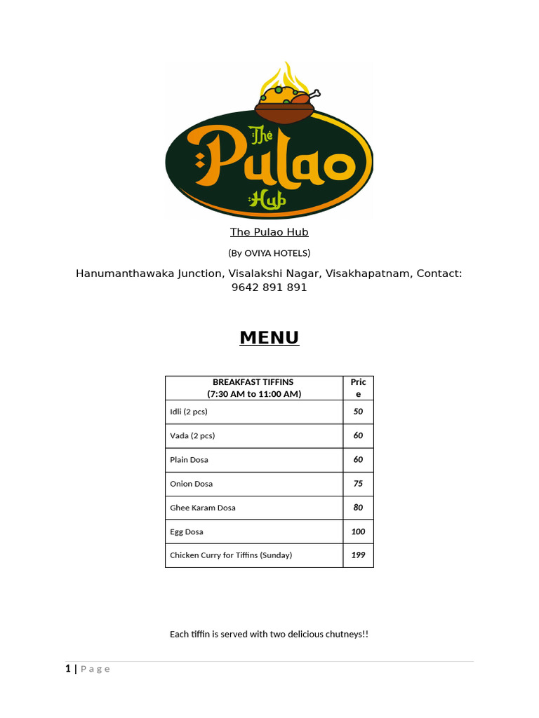 The Pulao Hub Temporary Menu | PDF | Drink | Food And Drink