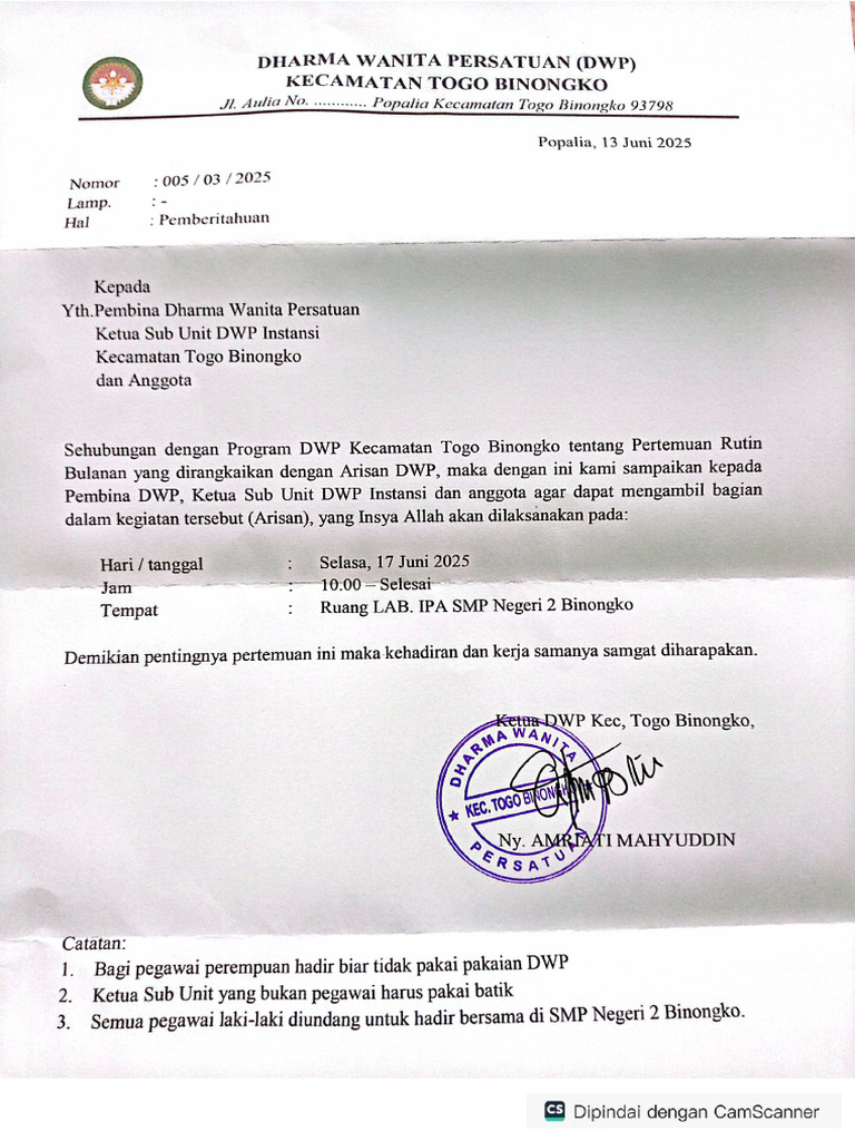 Undangan DWP - Kec.togo Binongko | PDF