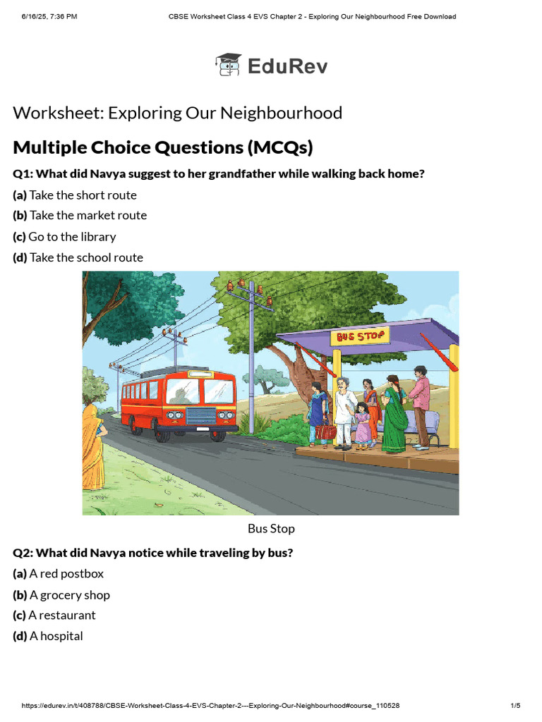 Class 4 EVS: Exploring Our Neighbourhood | PDF