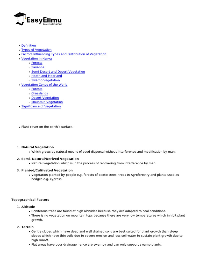 HsVegetation - Geography Form 2 Notes-1200 | PDF | Trees | Forests