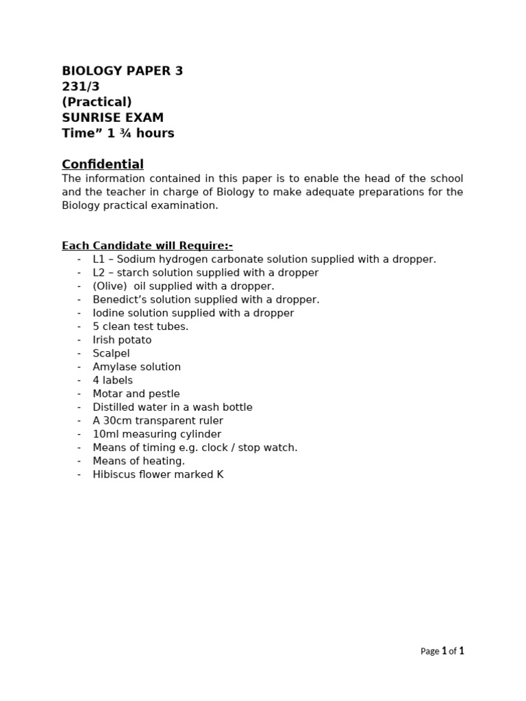 Biology Practical Exam Requirements | PDF
