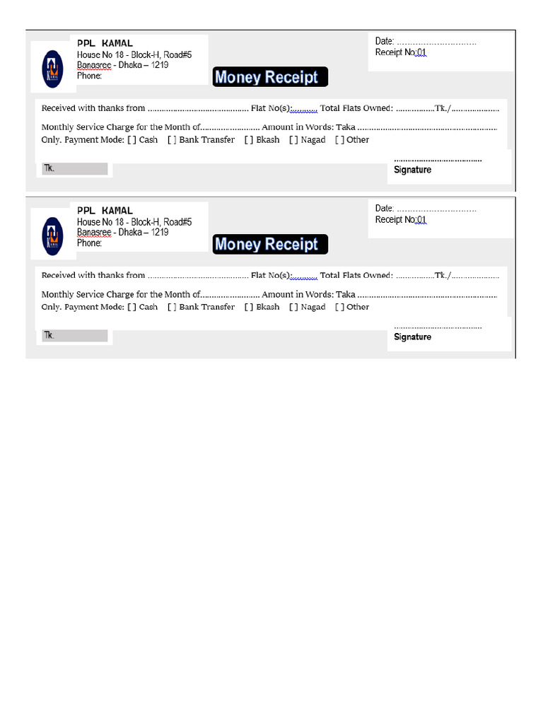 Money Receipt Double | PDF