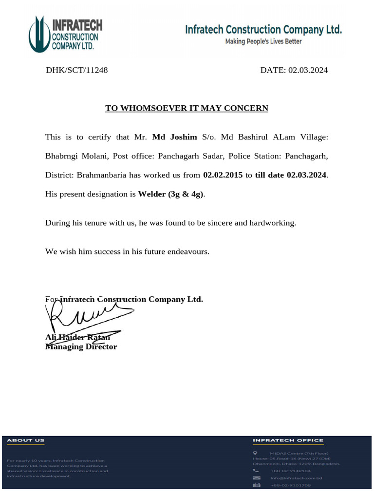 Infratech Construction Company LTD | PDF