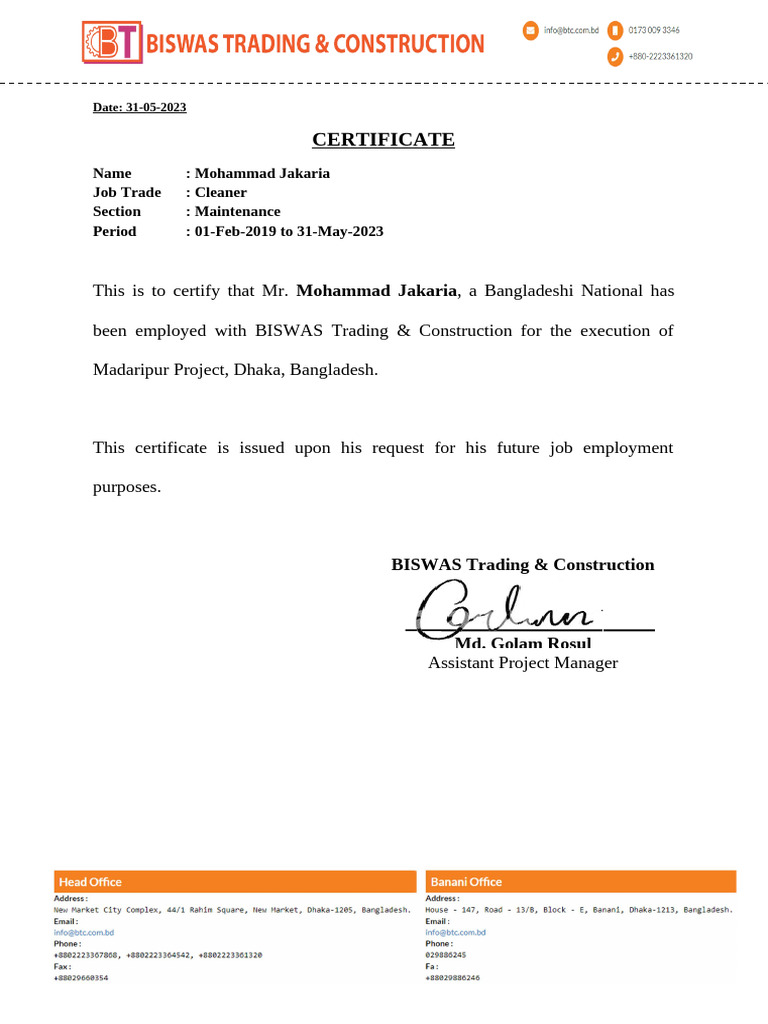 Biswas Trading & Construction | PDF