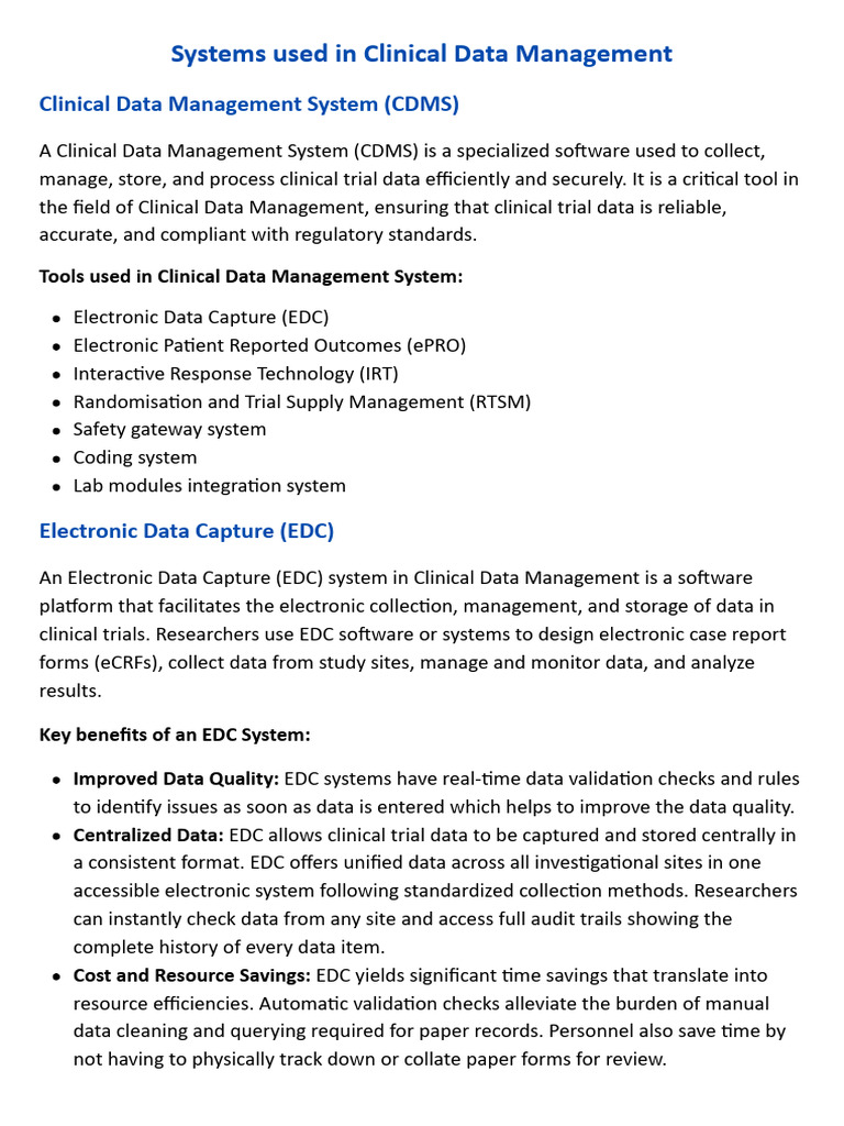 Systems Used in Clinical Data Management 1727317588 | PDF | Clinical ...