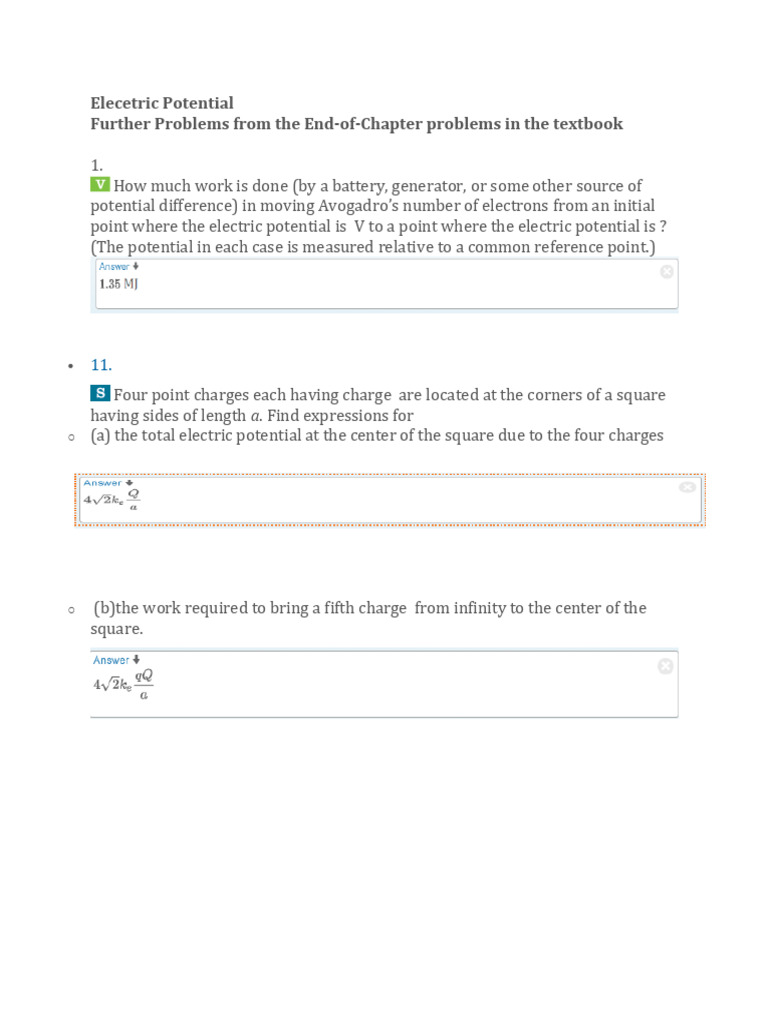 Electric Potential Exercises and Problems 2 | PDF