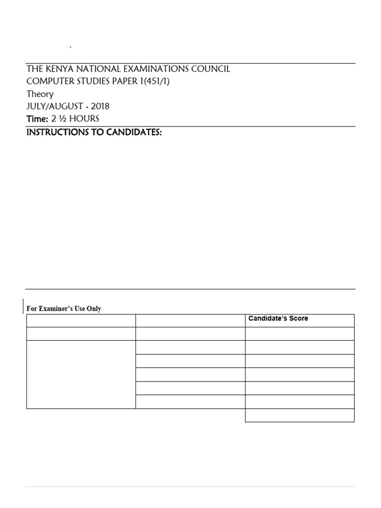 Form 2 Computer Exams & Marking Scheme | PDF | Databases | Computer ...